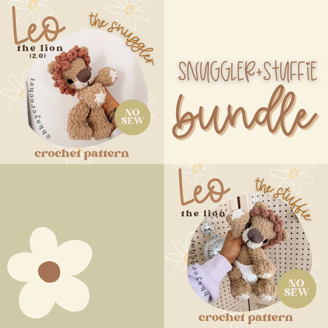 BUNDLE Leo the Lion STUFFIE + SNUGGLER Crochet Patterns – Bkay Crochet